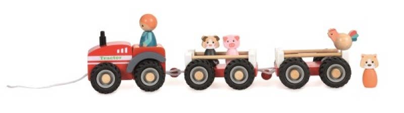 Pull Along Wood Farm Tractor